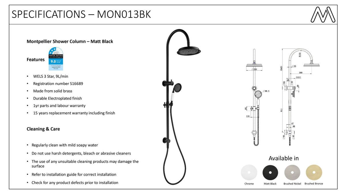 Montpellier Shower Column Set – Matt Black – Fahmbathroom